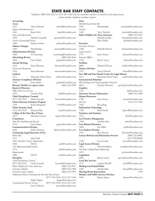 Contact the State Bar of Texas staff