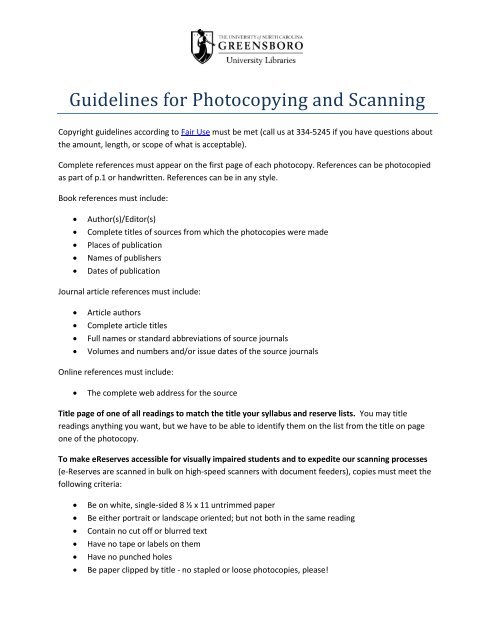 Guidelines for Photocopying and Scanning