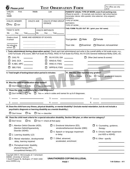 TEST OBSERVATION FORM - Aseba