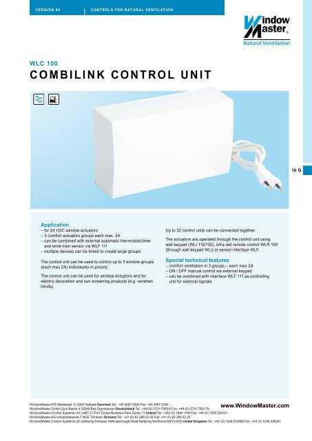 CoMbILInK ControL UnIt - WindowMaster