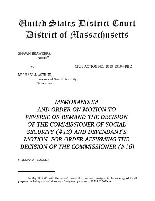 memorandum and order on motion to reverse or remand the ...