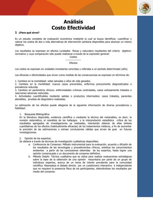 Análisis Costo Efectividad Análisis Costo Efectividad