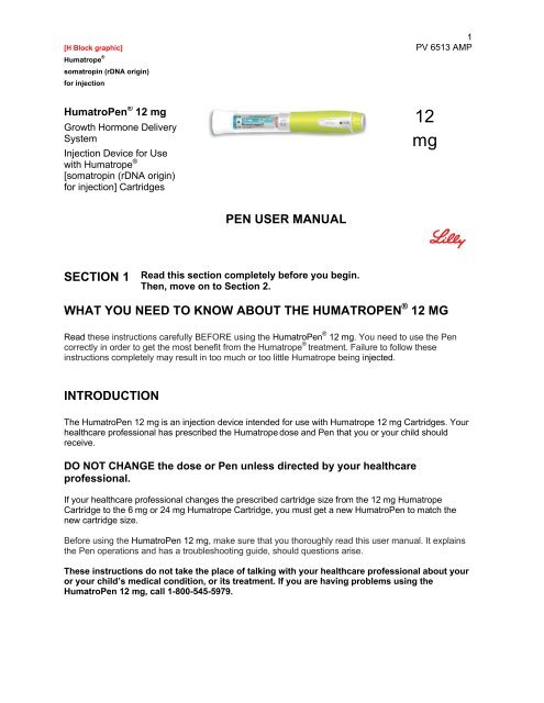 HUMATROPEN 12 MG - Eli Lilly and Company