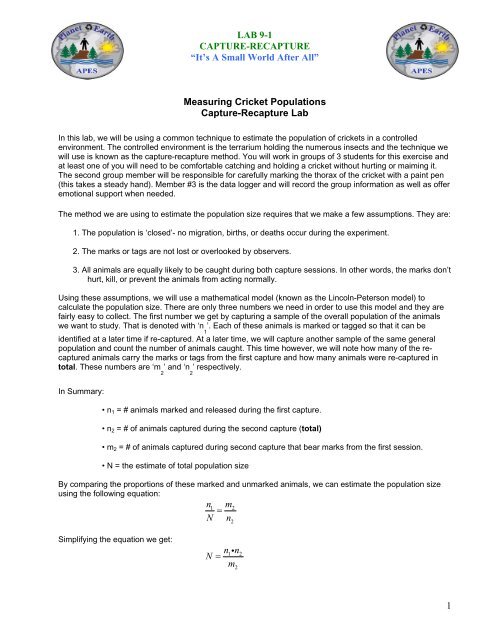 LAB 9-1 CAPTURE-RECAPTURE - Physics-matters.net