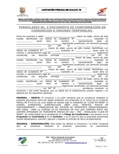 Formulario 3 Documento de conformacion de consorcio o uniones ...