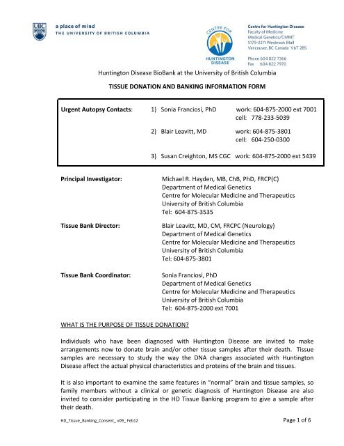 tissue donation information and consent form - Centre for Molecular ...