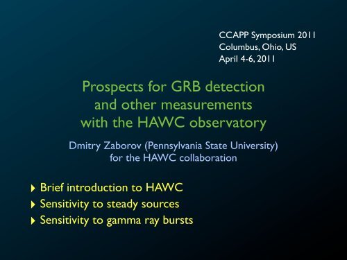 Prospects for GRB detection and other measurements with ... - ccapp