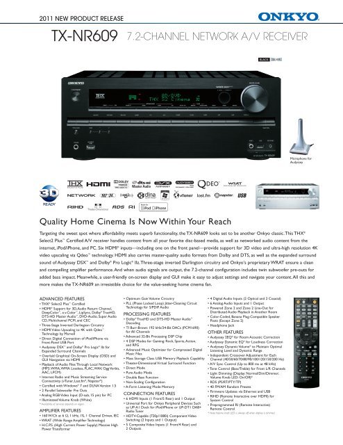 TX-NR609 7.2-CHANNEL NETWORK A/V RECEIVER - Onkyo