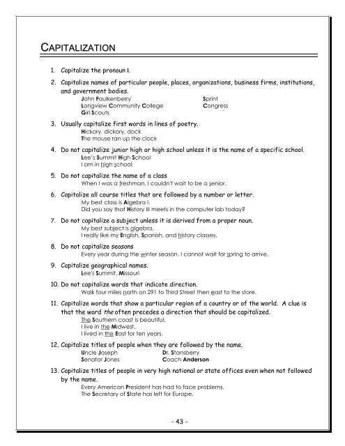 Capitalization, Punctuation, Grammar, and Lit Terms - LSHS