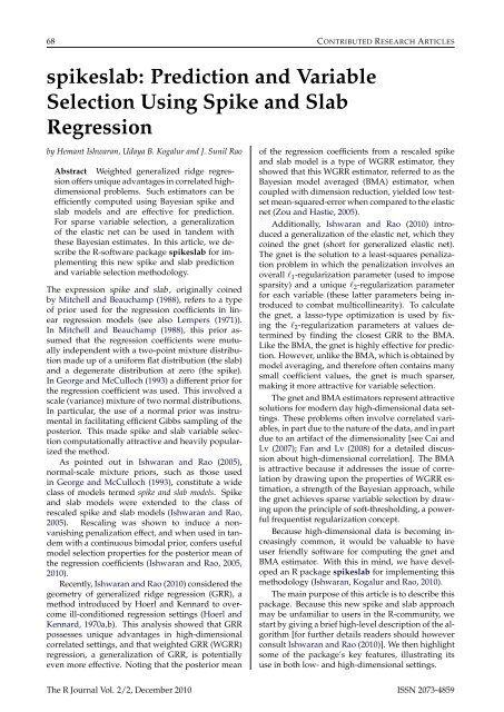 Spikeslab Prediction And Variable Selection Using The R Journal