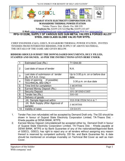 Technical Bid - Gujarat Electricity Board
