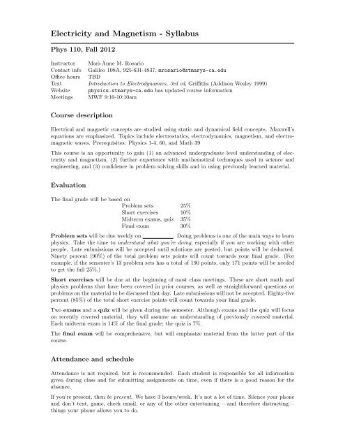 Electricity and Magnetism - Syllabus - Physics