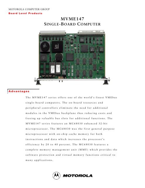 MVME147 Single-Board Computer data sheet - VoxTechnologies