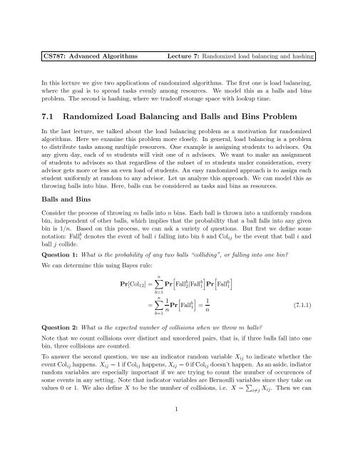 7.1 Randomized Load Balancing and Balls and Bins Problem