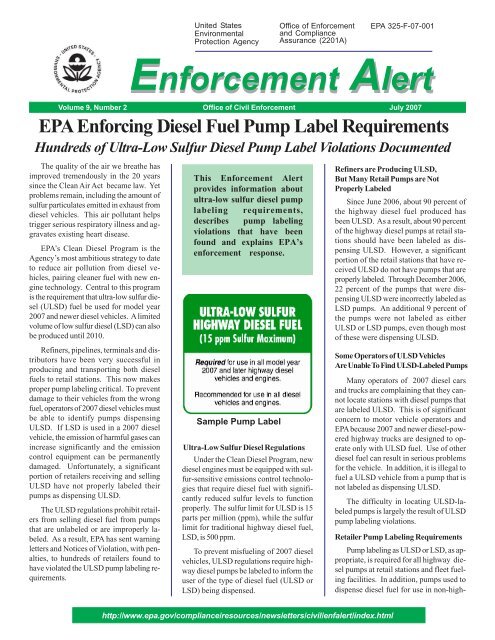 EPA Enforcing Diesel Fuel Pump Label Requirements