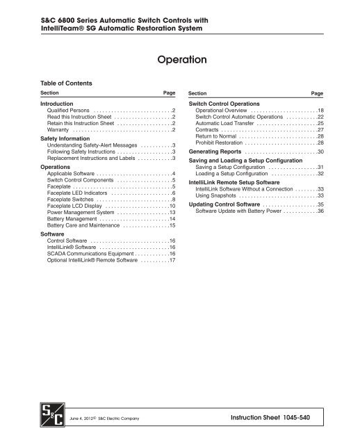 Instruction Sheet 1045-540 - S&C Electric Company
