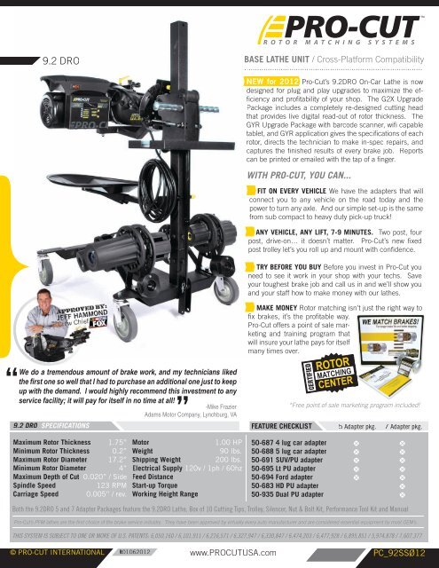 PFM 9.2 DRO - Pro-Cut USA On-Car Brake Lathes