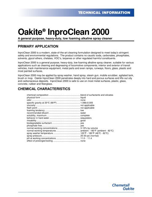 OakiteÂ® InproClean 2000 - Industrial Cleaning Supply