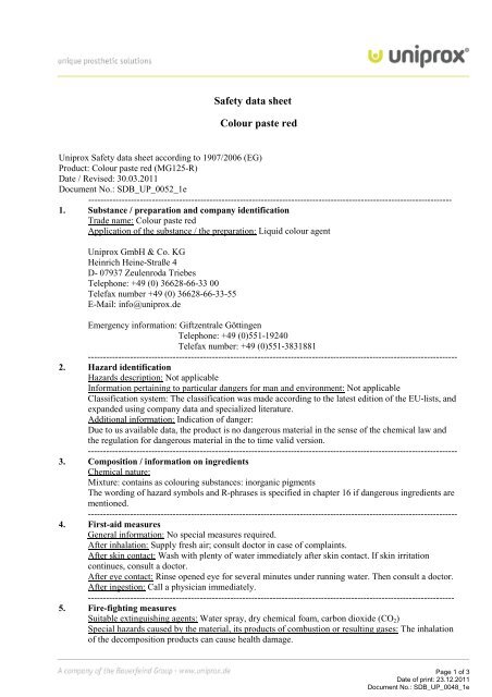 Safety data sheet MG125-R Color paste red (PDF, 172 ... - Uniprox.de