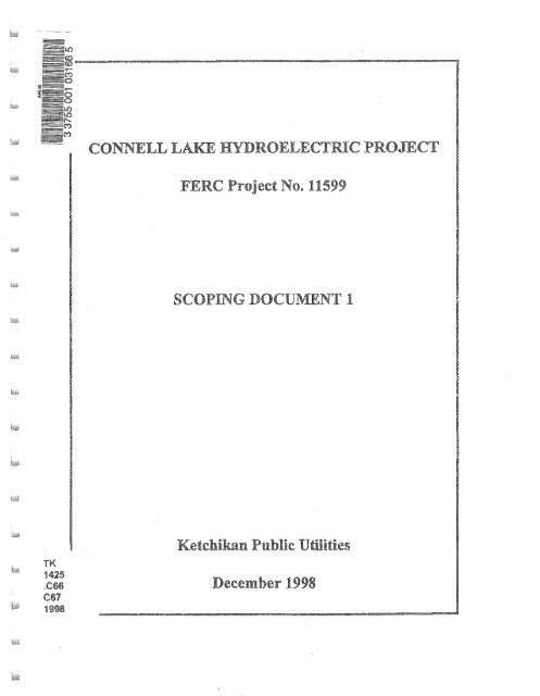 Connell Lake Hydroelectric Project Scoping Document 1-1998