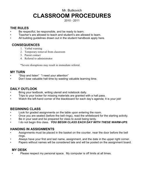 CLASSROOM PROCEDURES - Beal City Schools