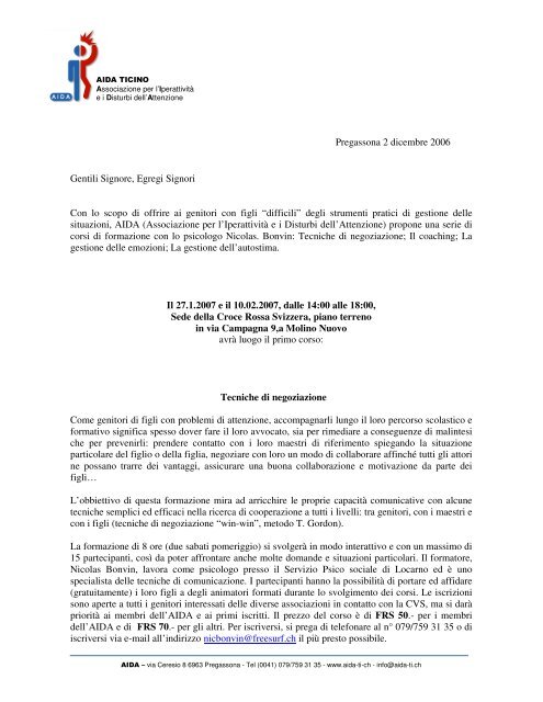 Pregassona 2 dicembre 2006 Gentili Signore, Egregi Signori Con lo ...