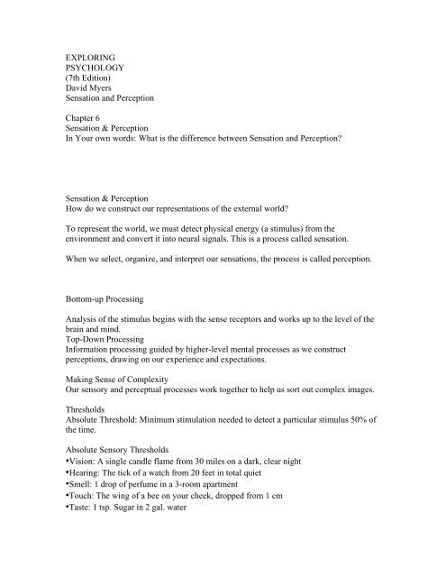 (7th Edition) David Myers Sensation and Perception Chapter 6 ...