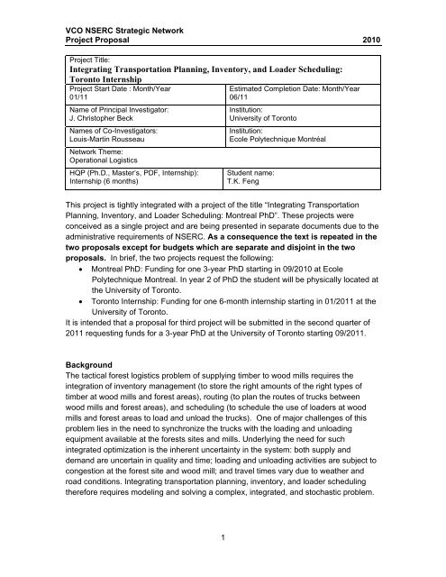 Integrating Transportation Planning, Inventory, and Loader ... - VCO