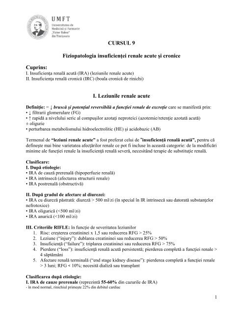 CURSUL 9 Fiziopatologia insuficienÅ£ei renale acute Å i cronice ...