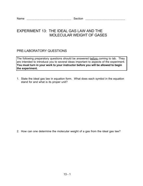 the ideal gas law and the molecular weight of gases