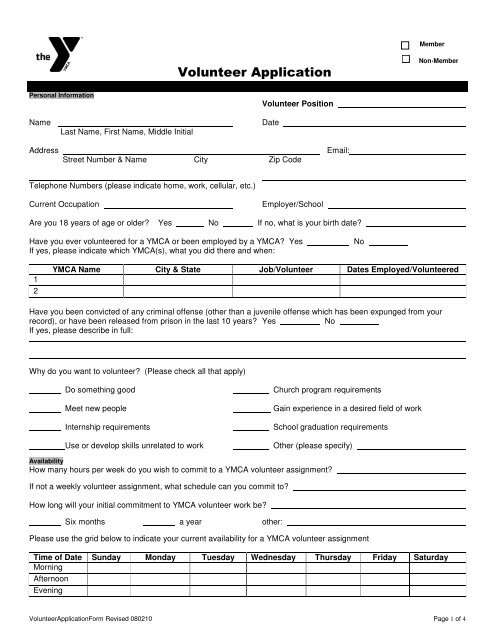 Volunteer Application - YMCA