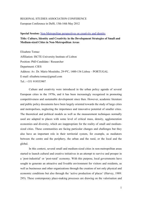 Culture, Identity and Creativity in the Development Strategies of ...