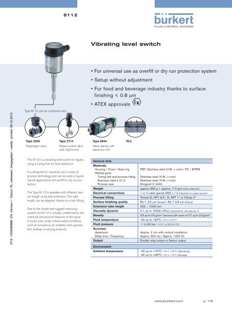 Vibrating level switch - Burkert