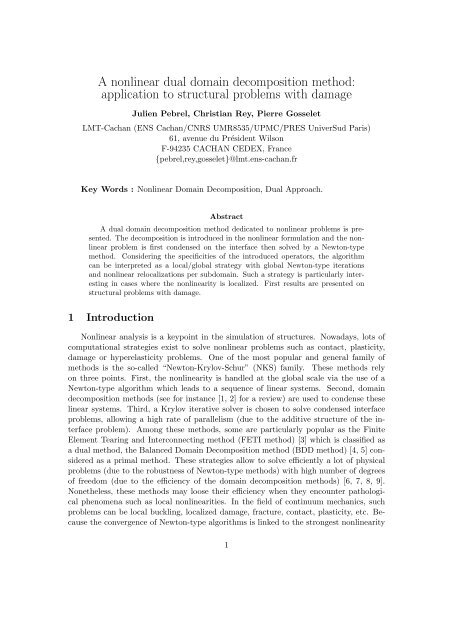 A nonlinear dual domain decomposition method ... - ENS Cachan