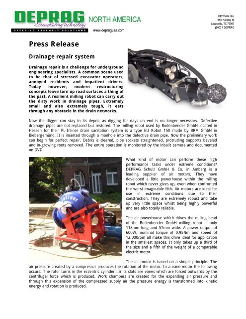 Milling-Robot repairs underground drainage pipes - deprag