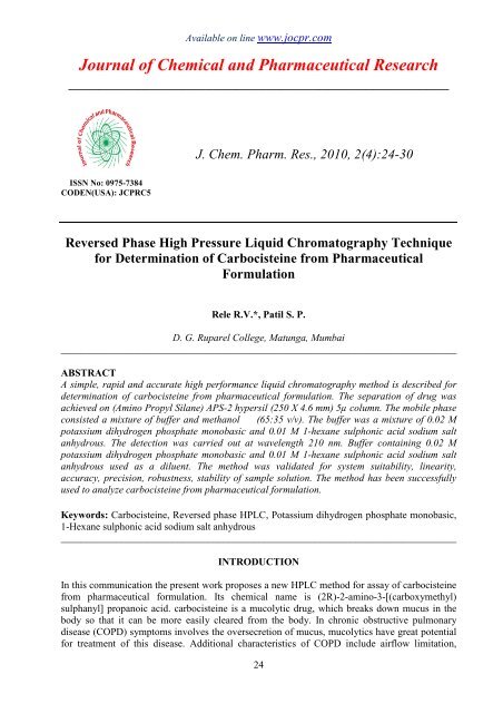 Reversed Phase High Pressure Liquid Chromatography Technique Reversed Phase High Pressure Liquid Chromatography Technique