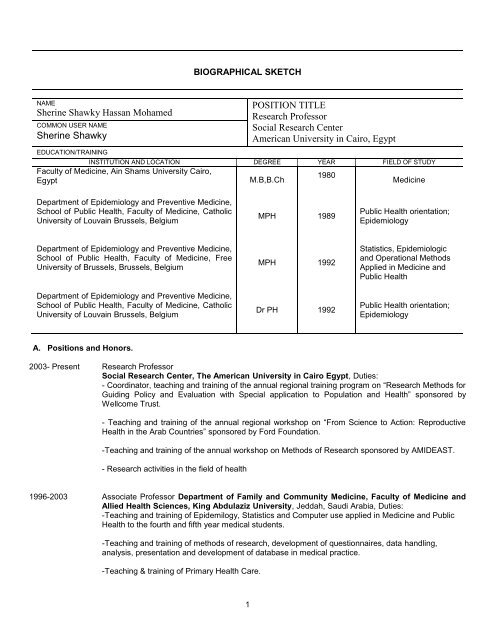 Biographical Sketch Format Page - The American University in Cairo
