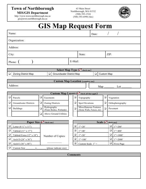 GIS Map Request Form - Town of Northborough