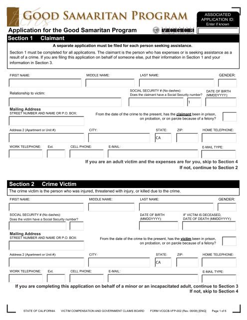 Application for the Good Samaritan Program - California Victim ...