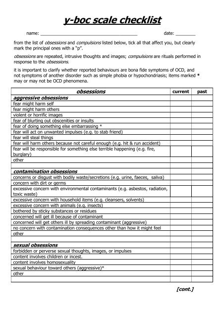 Ocd Symptoms Checklist