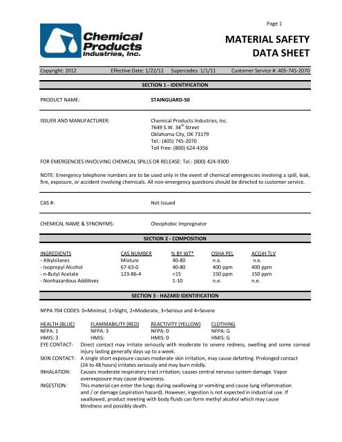 Material Safety Data Sheet - Chemical Products Industries, Inc.
