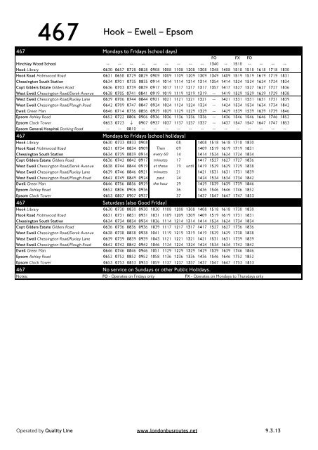 467 Hook â Ewell â Epsom - London Bus Routes