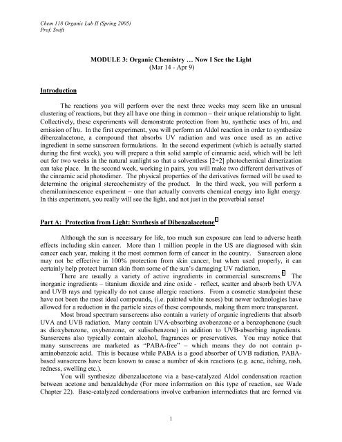 Enzymatic Resolution Experiment (CHEM 117: Weeks 6 and 7)