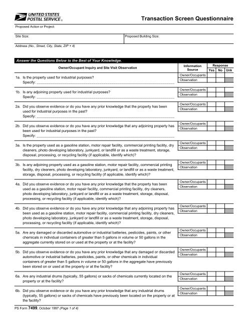PS Form 7499, Transaction Screen Questionnaire - NALC Branch 78