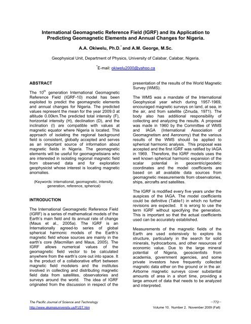 International Geomagnetic Reference Field (IGRF) and its ...