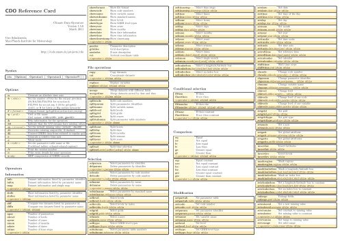 CDO Reference Card - NCEP Central Operations