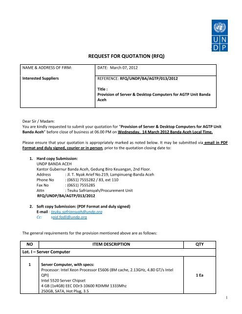 REQUEST FOR QUOTATION (RFQ) - UNDP