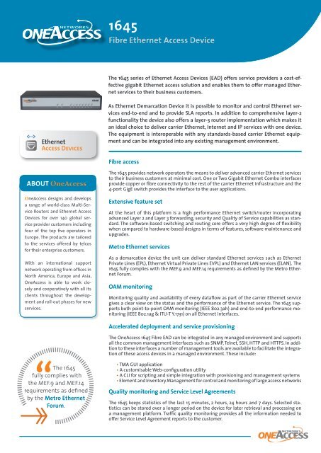 1645 Fibre Ethernet Access Device - OneAccess extranet