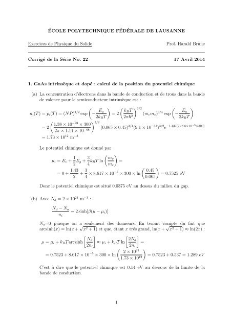 Ã COLE POLYTECHNIQUE FÃ DÃ RALE DE LAUSANNE Exercices ...