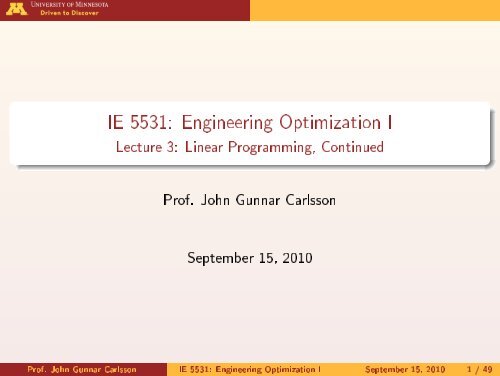IE 5531: Engineering Optimization I